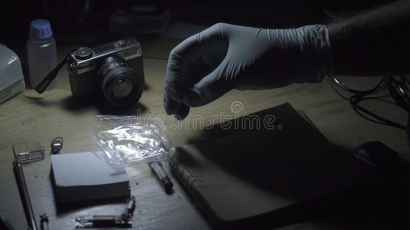 Forensic Detective Handling Evidence in Dimly Lit Lab Stock Image ...