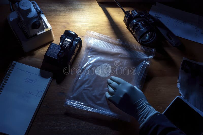 Forensic Detective Handling Evidence in Dimly Lit Lab Stock Image ...
