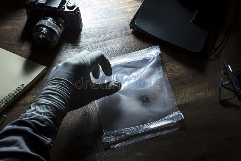 Forensic Detective Handling Evidence in Dimly Lit Lab Stock Photo ...
