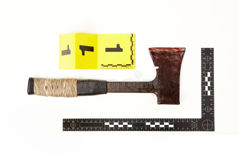 Forensic Evidence of Axe with Number and Scale Stock Photo - Image of ...