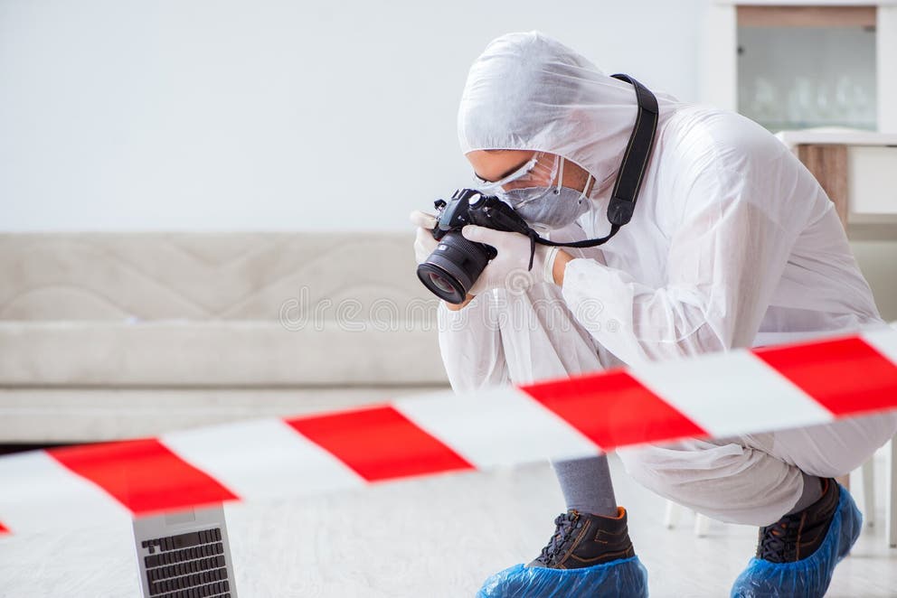 The Forensic Expert at Crime Scene Doing Investigation Stock Image ...