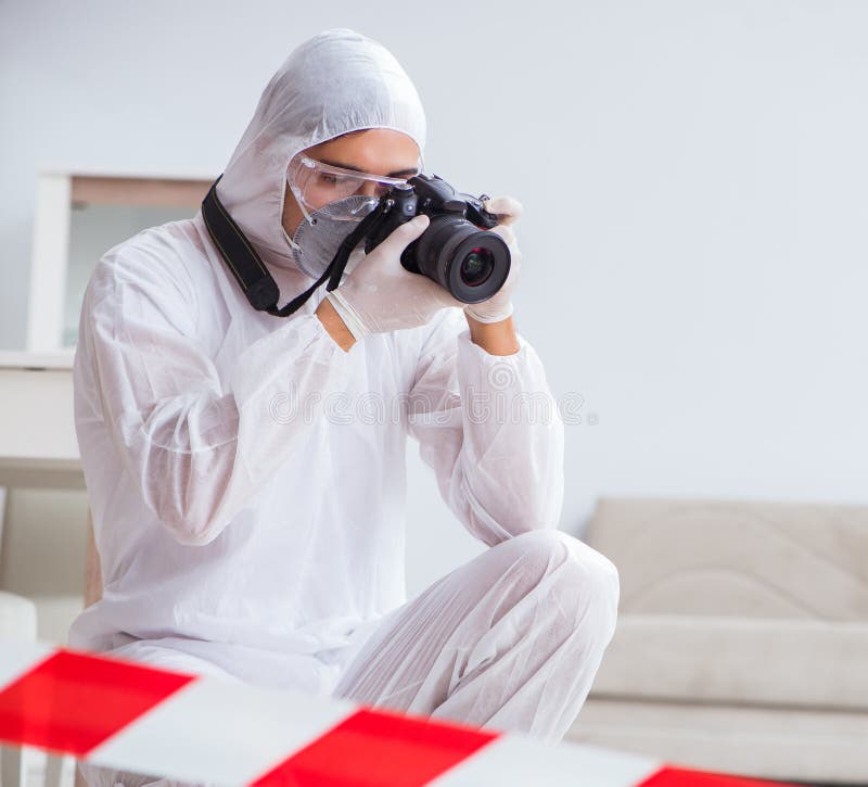 Forensic Expert at Crime Scene Doing Investigation Stock Photo - Image ...