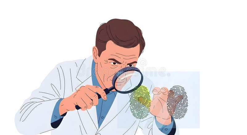 Forensic Expert in a Lab Coat Examining Two Distinct Fingerprints with ...