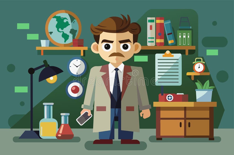 A Forensic Expert Standing in Front of a Desk with a Clock on it ...