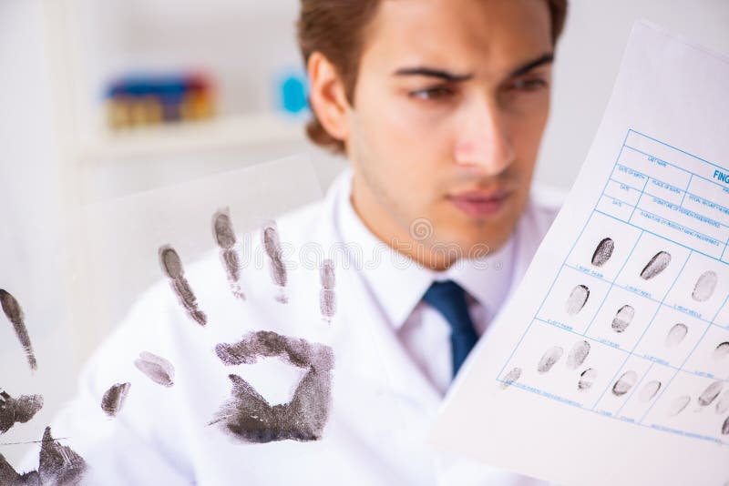 The Forensic Expert Studying Fingerprints in the Lab Stock Photo ...