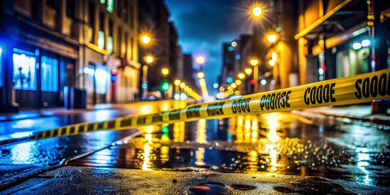 Forensic Investigation Scene LowLight Barrier Tape Background for Crime ...