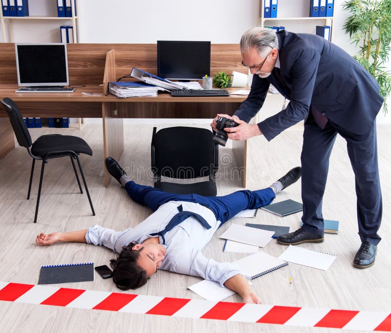 Forensic Investigator and Dead Employee in the Office Stock Image ...