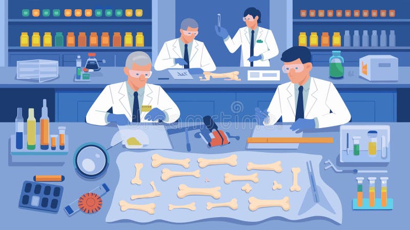 Forensic Lab Analyzing Bone Fragments with Tools and Equipment Used To ...