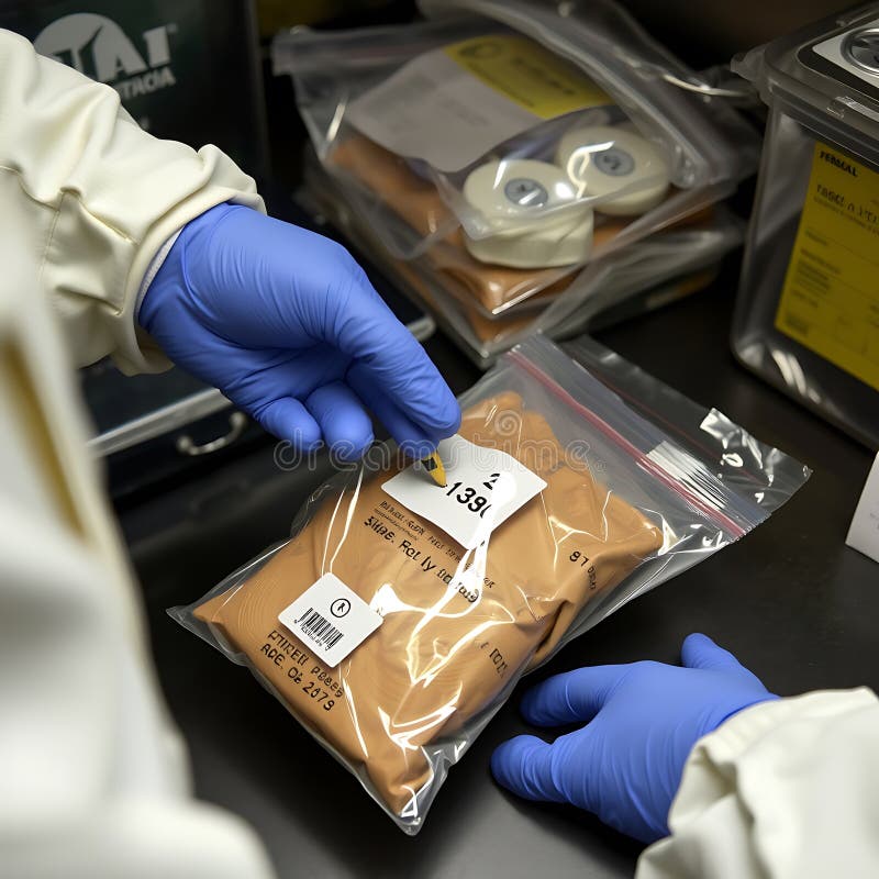 Forensic Photography of a Piece of Evidence Being Bagged and Tagged ...