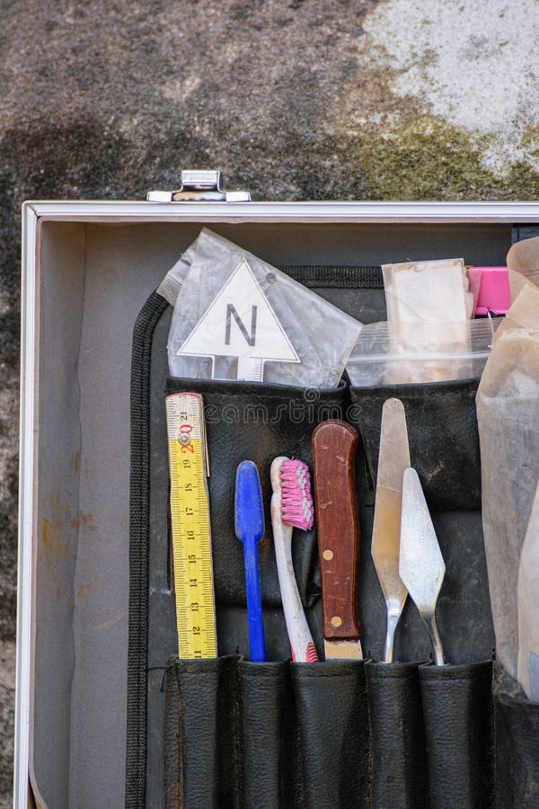 Forensic Science and Archaeology Investigation Toolkit Close-up Stock ...
