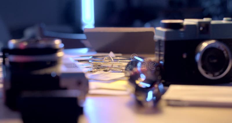 Forensic Scientist Desk Cameras Film Negatives. Objects Lie, Workplace ...