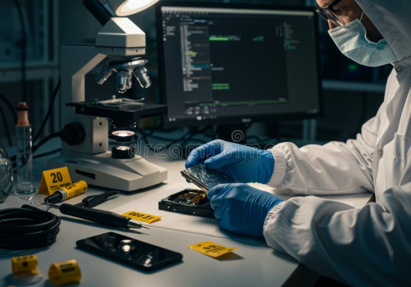 Forensic Scientist Examining Digital Evidence in a Lab Stock ...