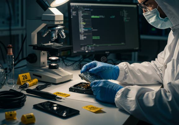 Forensic Scientist Examining Digital Evidence in a Lab Stock ...