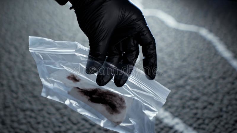 Forensic Scientist Examining Evidence Bag with Potential Blood Stain ...