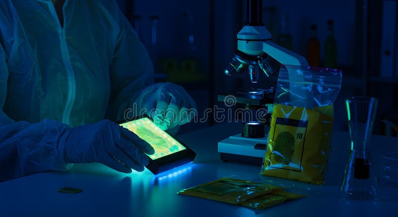 Forensic Scientist Examining Fingerprint Evidence Stock Illustration ...