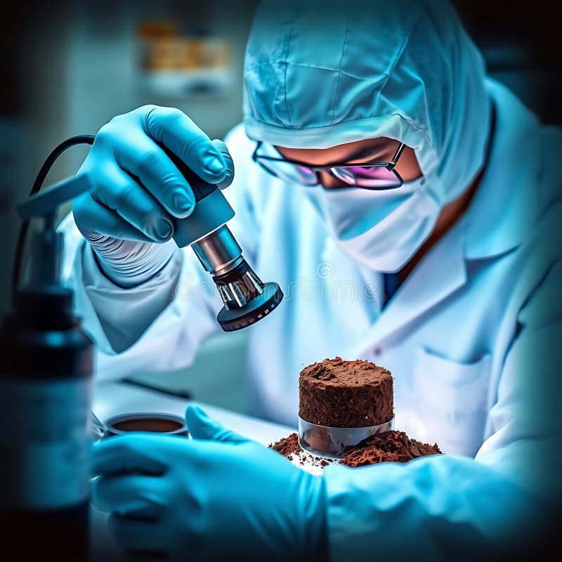 A Forensic Scientist Testing Soil Samples with a Magnifying Lens and ...