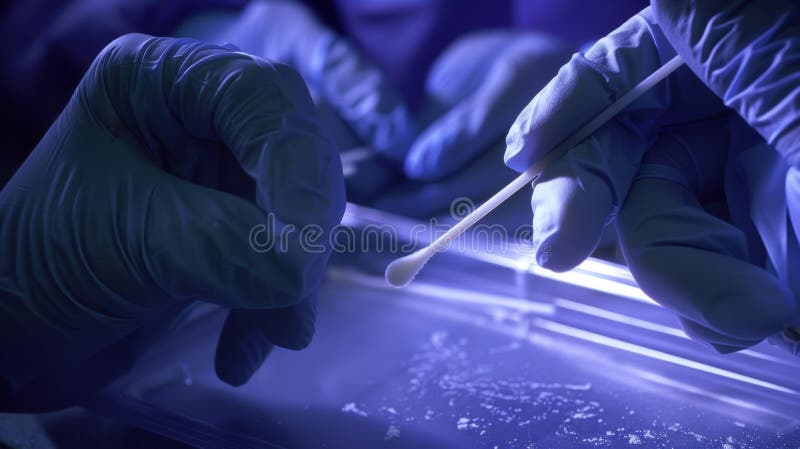 A Forensic Scientist Wearing Gloves Using a Swab To Collect Trace DNA ...