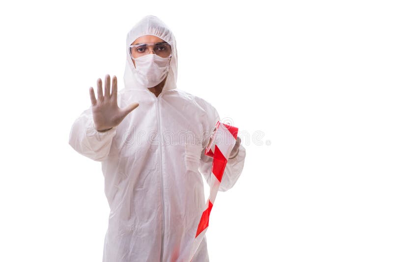 The Forensic Specialist in Protective Suit Isolated on White Stock ...