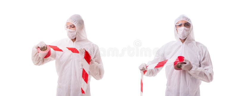 The Forensic Specialist In Protective Suit Taking Photos On White Stock ...