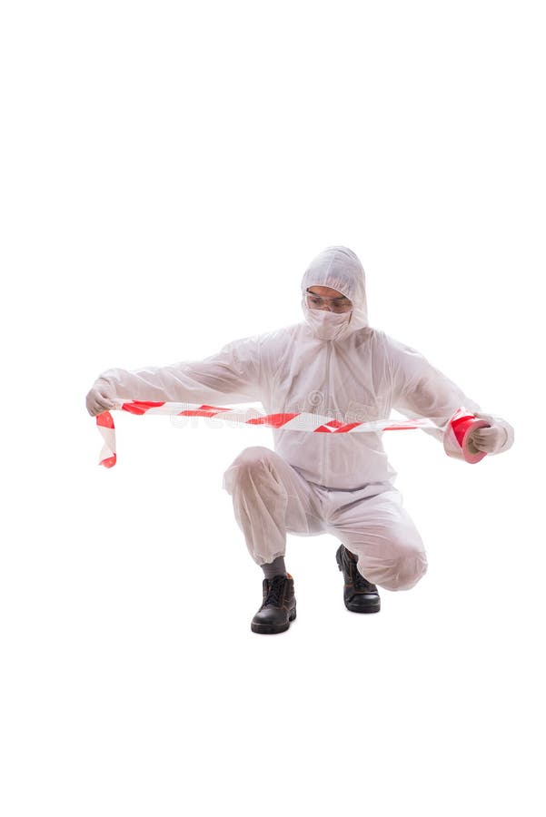 The Forensic Specialist in Protective Suit Isolated on White Stock ...