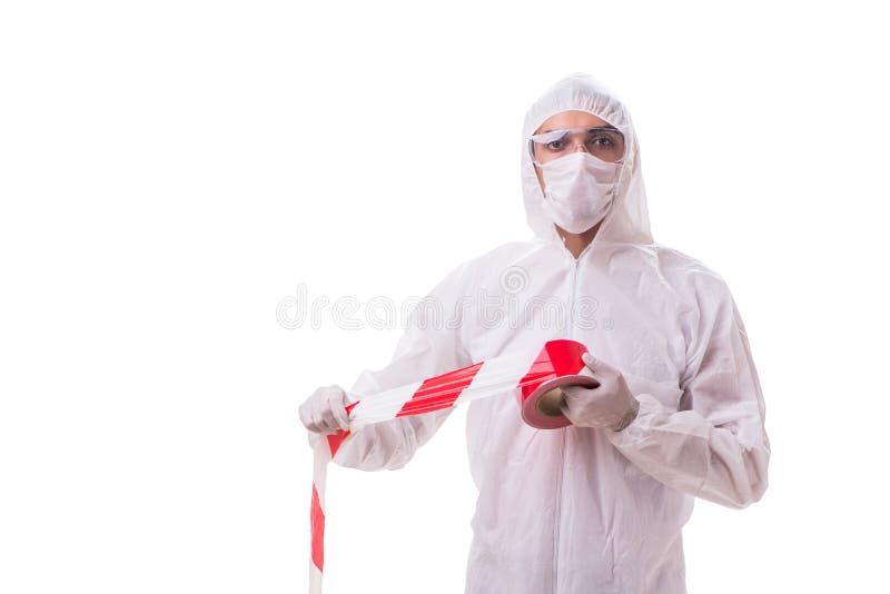 The Forensic Specialist in Protective Suit Isolated on White Stock ...
