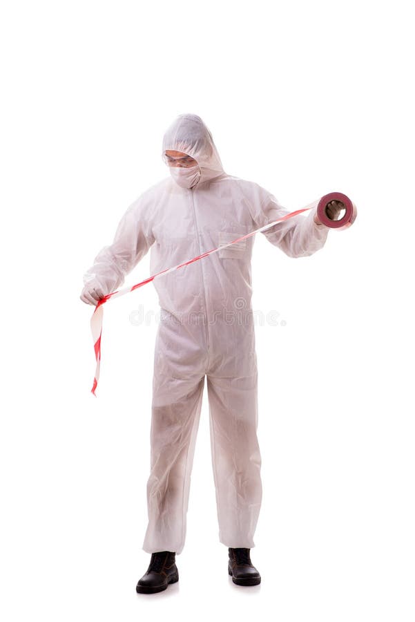 The Forensic Specialist in Protective Suit Isolated on White Stock ...