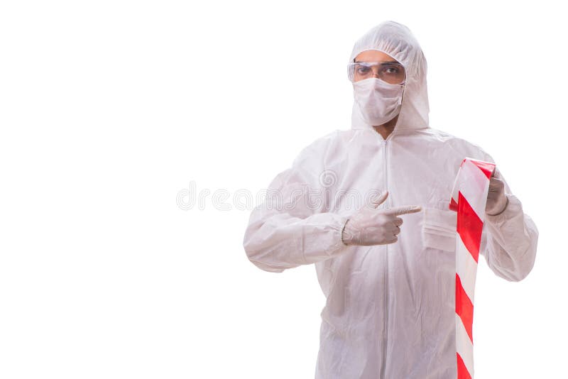 The Forensic Specialist in Protective Suit Isolated on White Stock ...