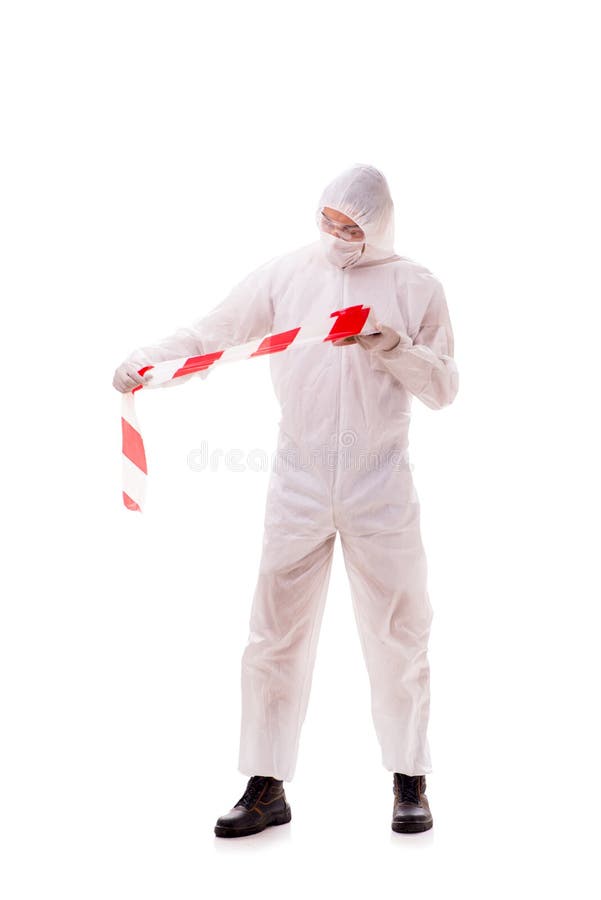 The Forensic Specialist in Protective Suit Isolated on White Stock ...