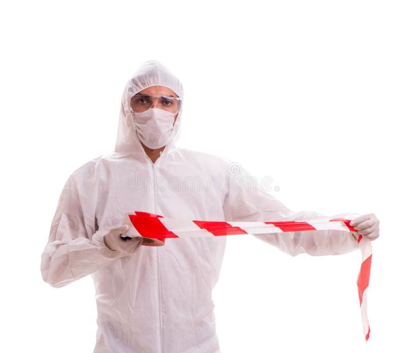 The Forensic Specialist in Protective Suit Isolated on White Stock ...
