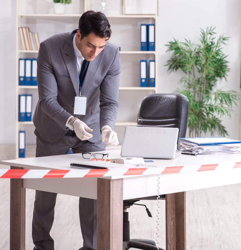 Forensics Investigator at the Scene of Office Crime Stock Photo - Image ...