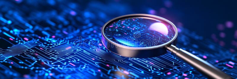 Forensics Magnifying Glass on Circuit Board Cybersecurity Data Analysis ...