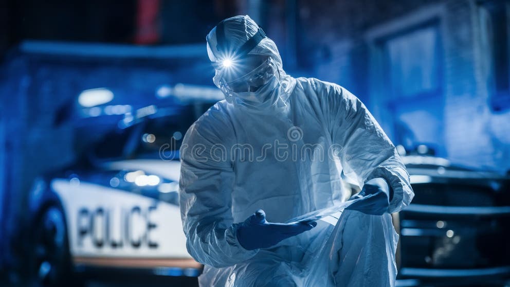 Forensics Specialist Checking Evidence Under Clear Lights, Checking ...