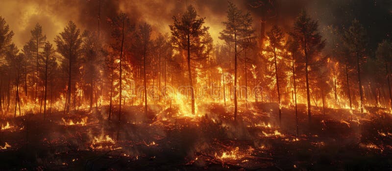 Forest Ablaze with Fire stock image. Image of trees - 309954559