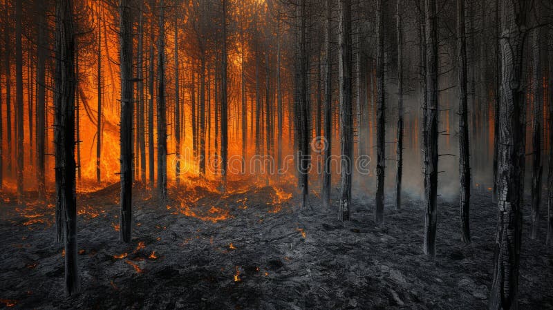 Forest Ablaze with Glowing Firelight Stock Photo - Image of concept ...