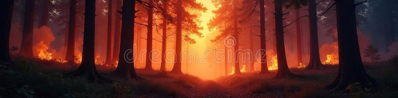 A Forest Ablaze with Towering Flames and Smoke, Fire, Woods Stock ...
