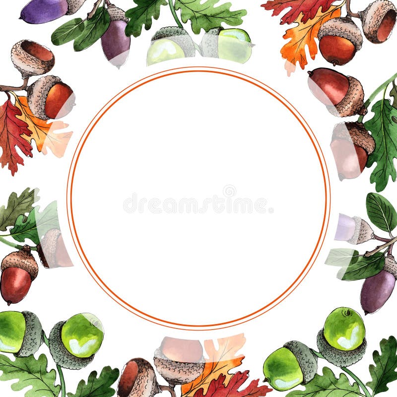 Forest Acorn Frame in a Hand Drawn Watercolor Style. Stock Illustration ...