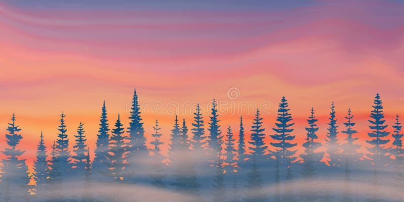 Forest Against the Backdrop of a Dramatic Sunset Stock Vector ...