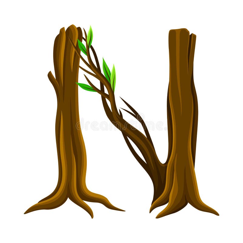 Forest Alphabet Letter Arranged from Tree Trunk and Branches Vector ...