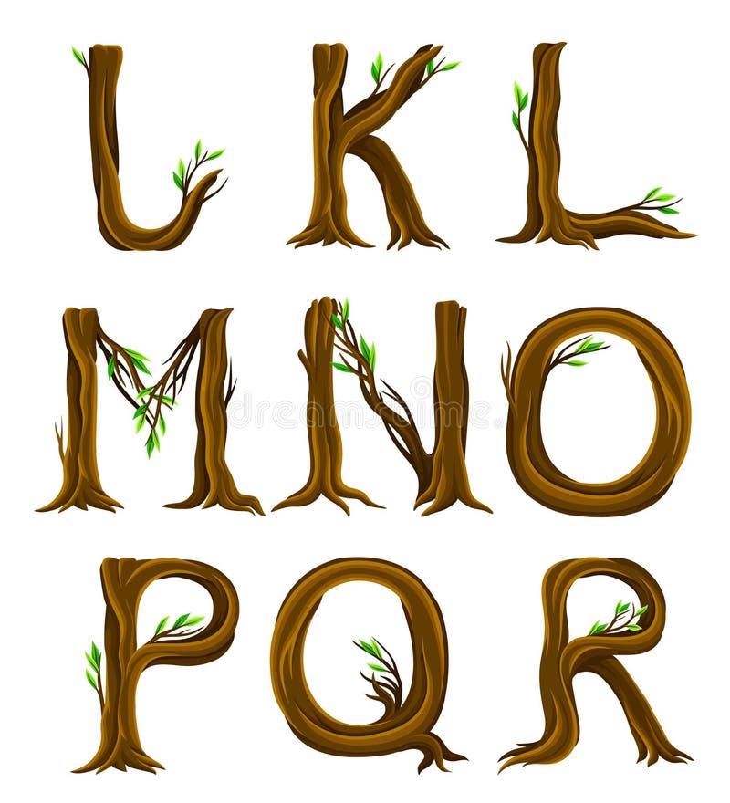 Forest Alphabet Letter Arranged from Tree Trunk and Branches Vector ...