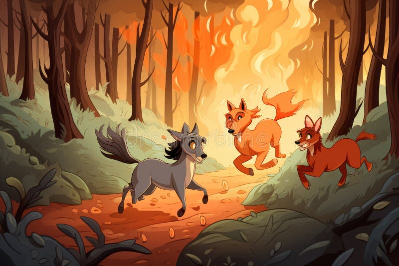 Forest Fire and Fleeing Animals. Natural Disaster. Stock Vector ...