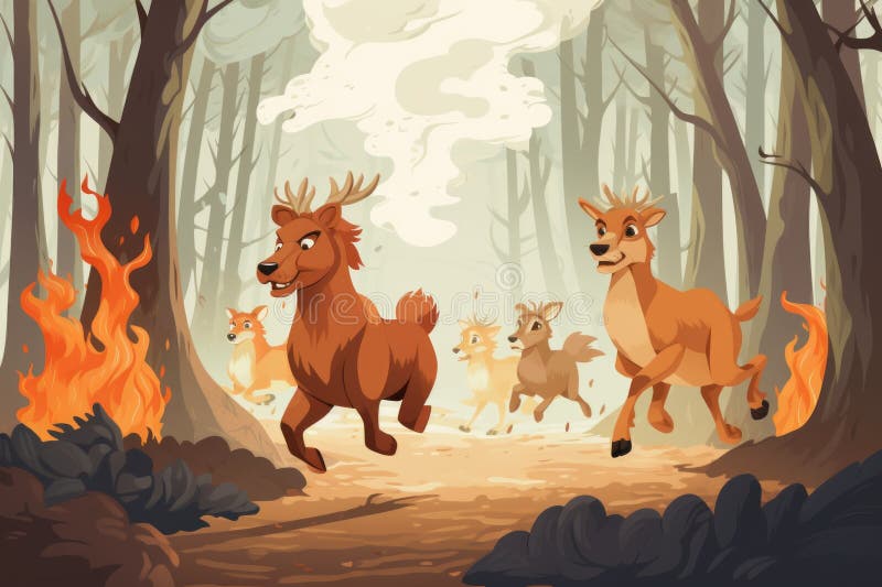 Forest Animals Fleeing from Forest Fire Stock Photo - Image of wildfire ...