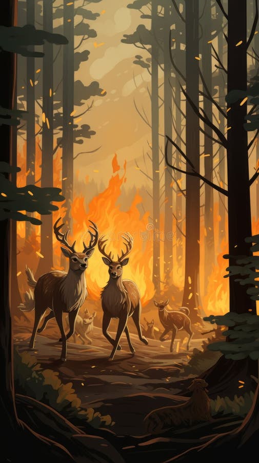 Forest Animals Fleeing from Forest Fire Stock Image - Image of outdoor ...