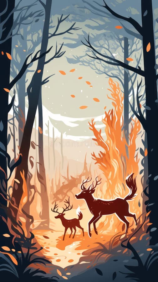 Forest Animals Fleeing from Forest Fire Stock Illustration ...