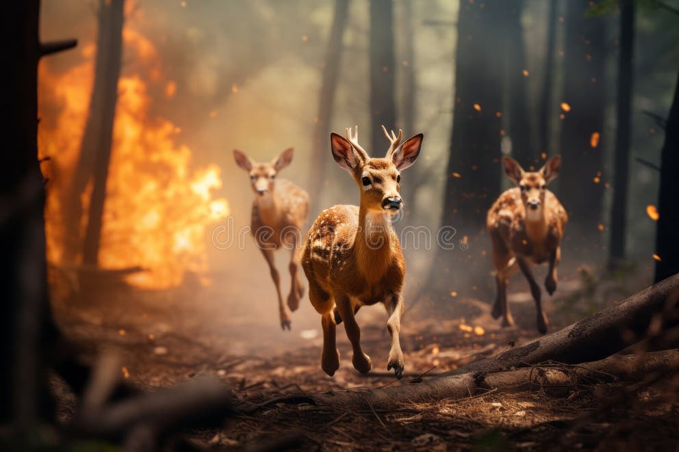 Forest Animals Fleeing from Forest Fire Stock Image - Image of mammal ...
