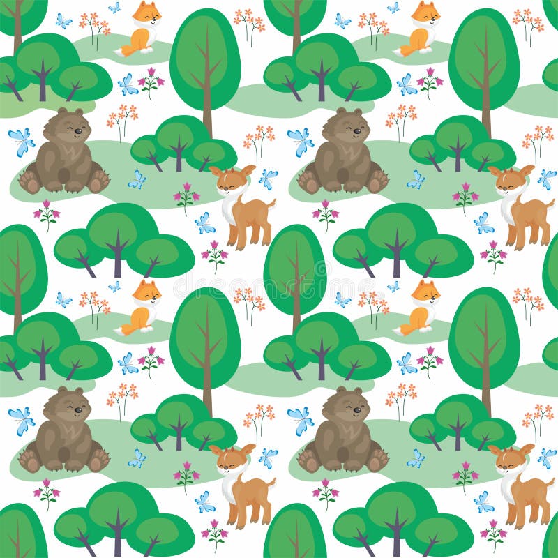 Pattern with Animals Faces on Green Background Stock Vector ...