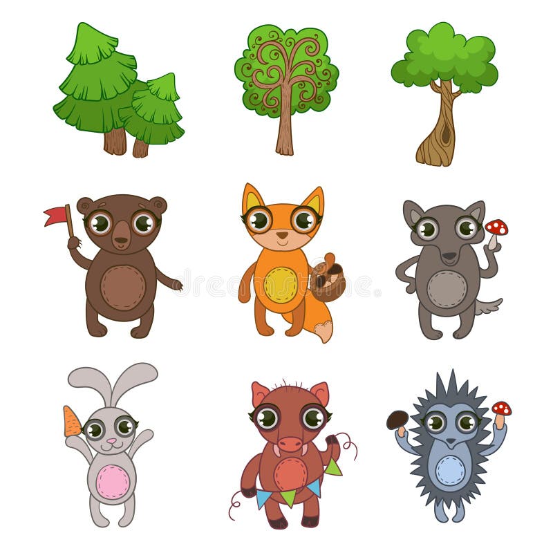 Forest Animals Set amical illustration de vecteur. Illustration du ...