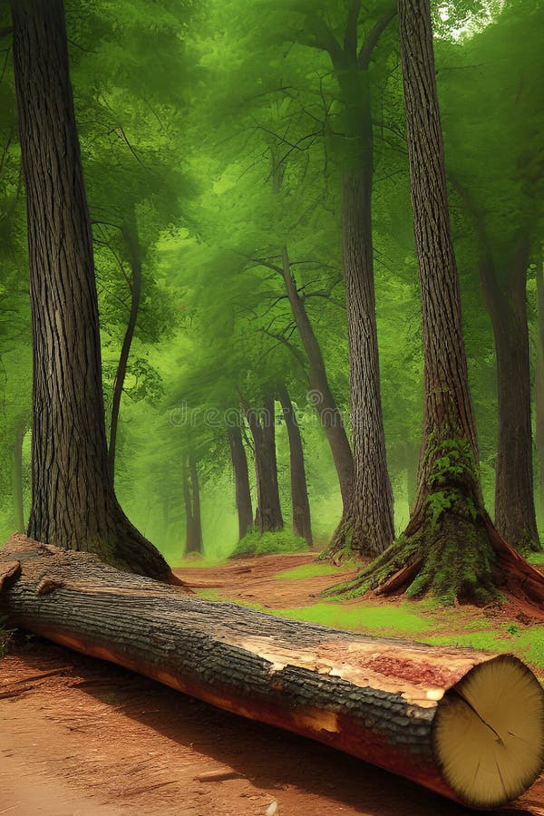 Forest Background with Tree Trunks and Green Grass Stock Illustration ...