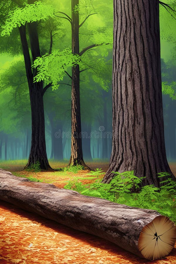 Forest Background with Tree Trunks and Green Grass Stock Illustration ...