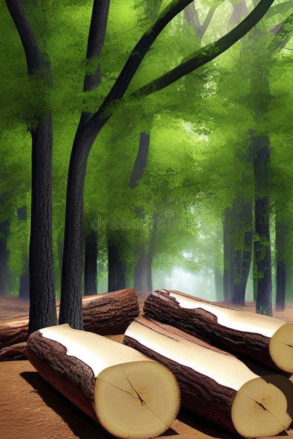 Forest Background with Tree Trunks and Green Grass Stock Illustration ...