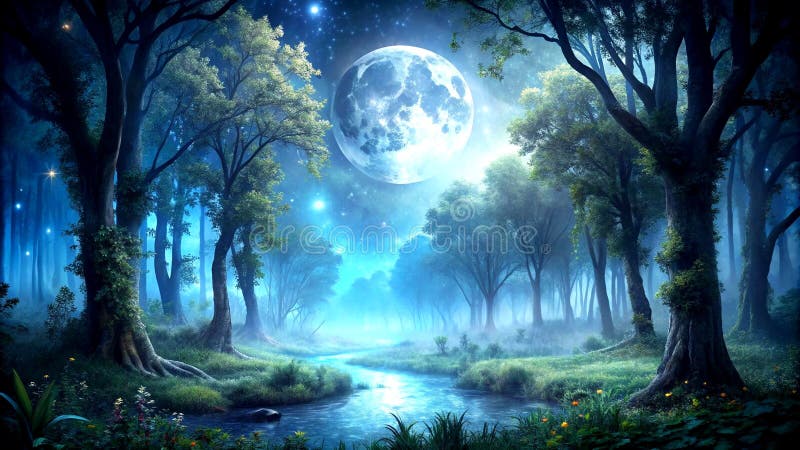 The Ethereal Glow: Moonlight Bathing a Silent Forest in a Mystic Aura ...